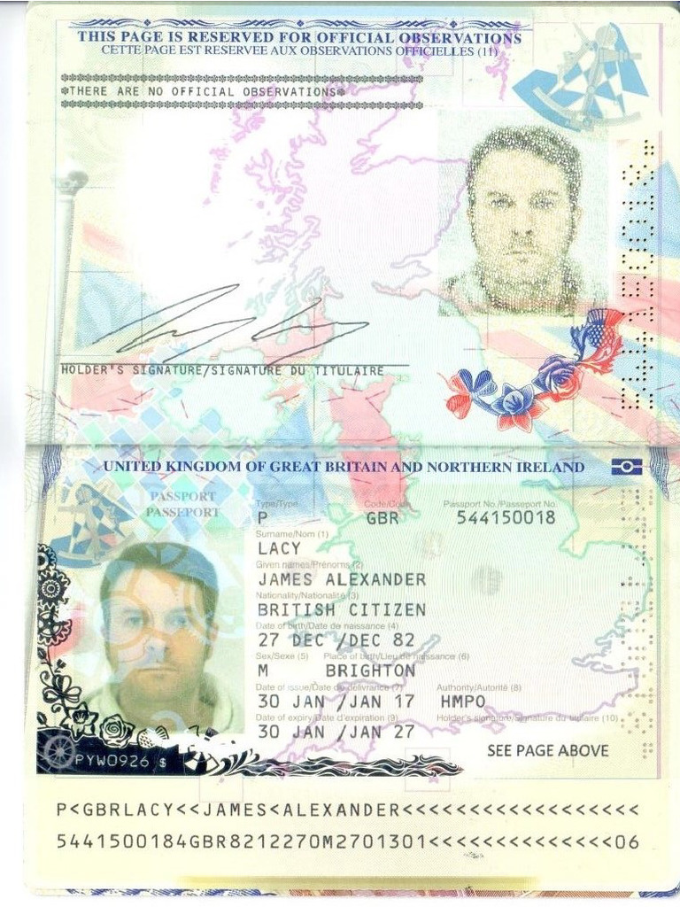 Trevorfisher1@tiscali - Co.uk 134035 - James Lacy Passport Scan | PDF