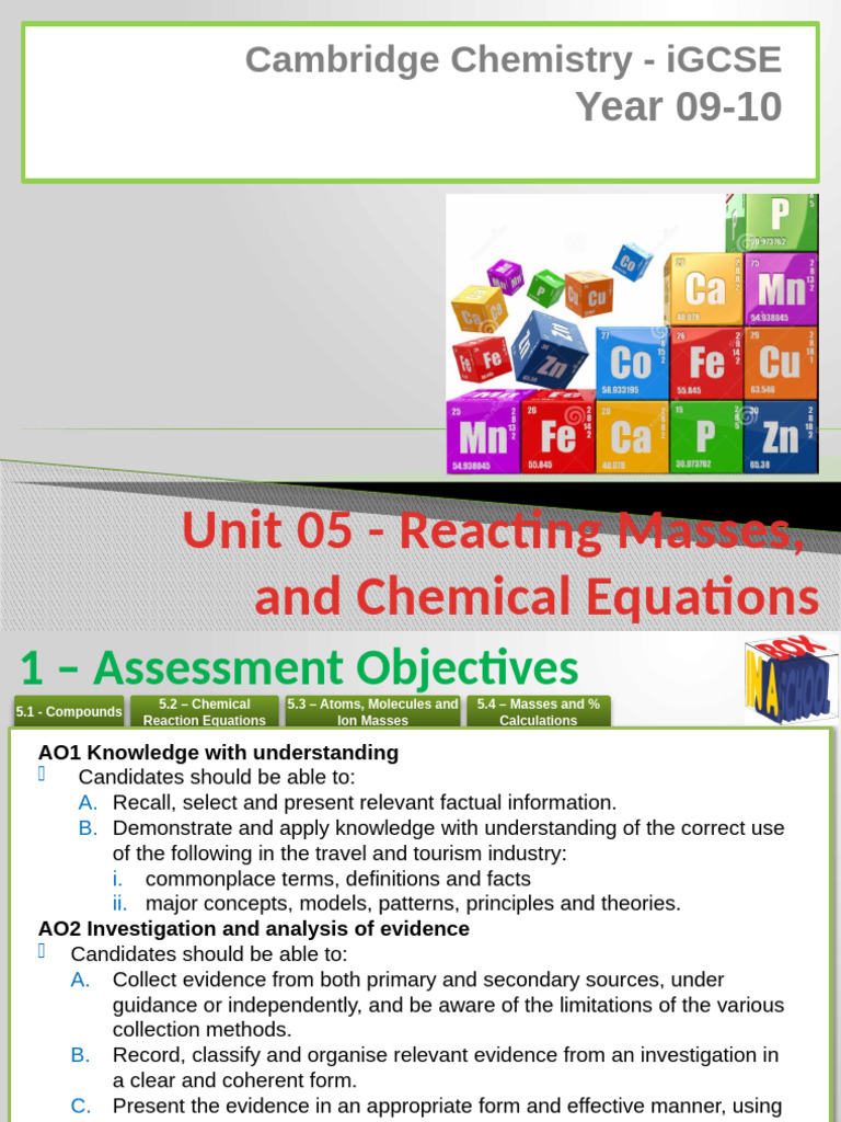 Unit 05 - Reacting Masses, and Chemical Equations | PDF | Chemical ...