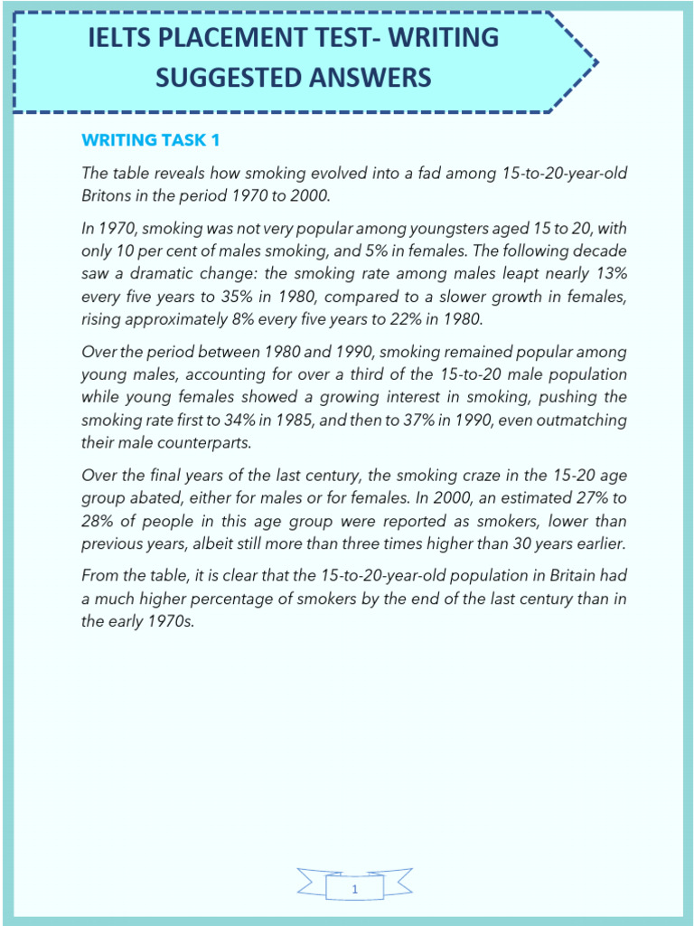 IELTS Speaking - Writing Placement Test (Suggested Answers) | PDF ...