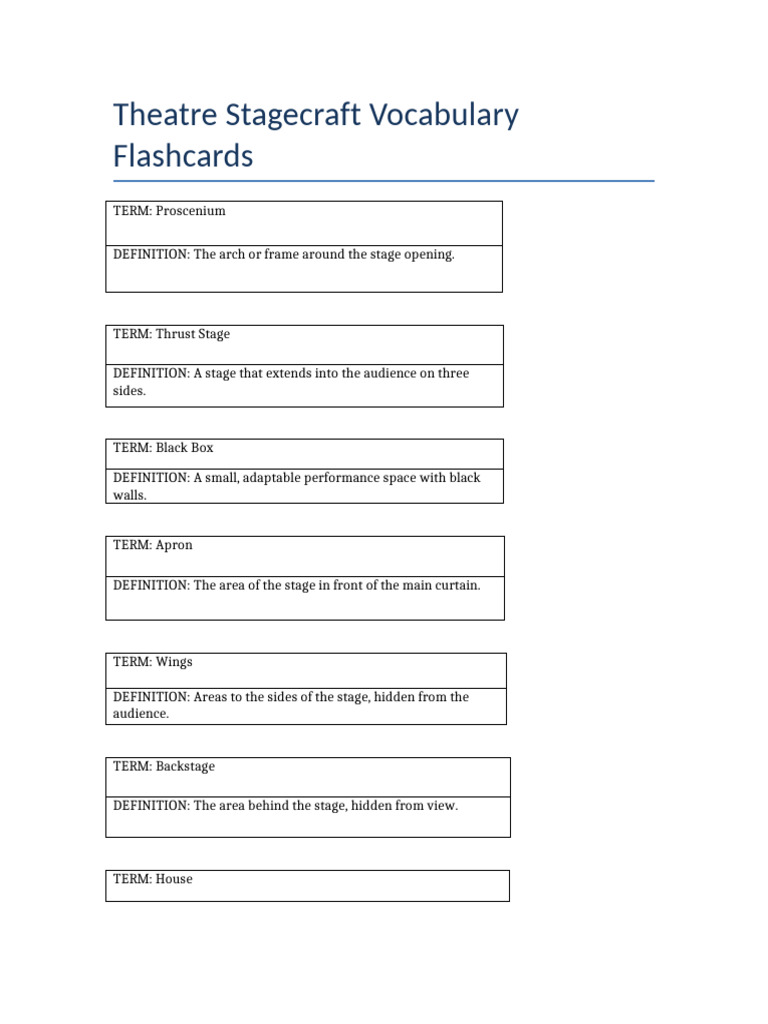 Stagecraft Vocabulary Flashcards | PDF