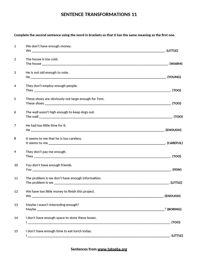 6. Quantifiers -sentence-transformations-11-too-and-enough | PDF
