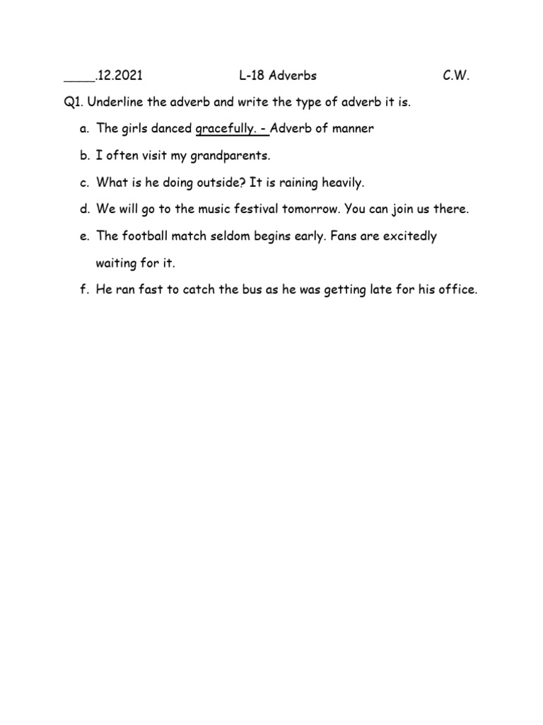 L-18 Adverbs Notebook Work | PDF