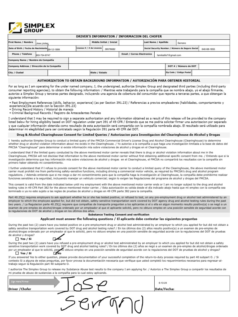New Driver Onboarding Applications For FMCSA DOT | PDF
