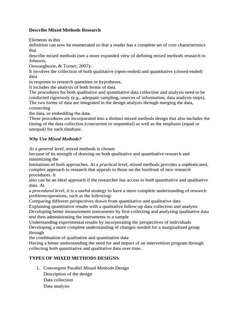 Describe Mixed Methods Research | PDF | Qualitative Research ...