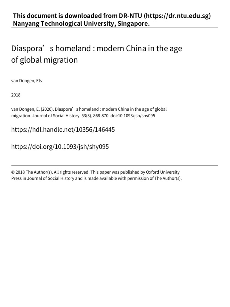 Diaspora's Homeland: Modern China Review | PDF