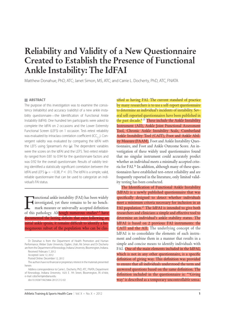 IdFAI Questionnaire Reliability & Validity | PDF | Validity (Statistics ...