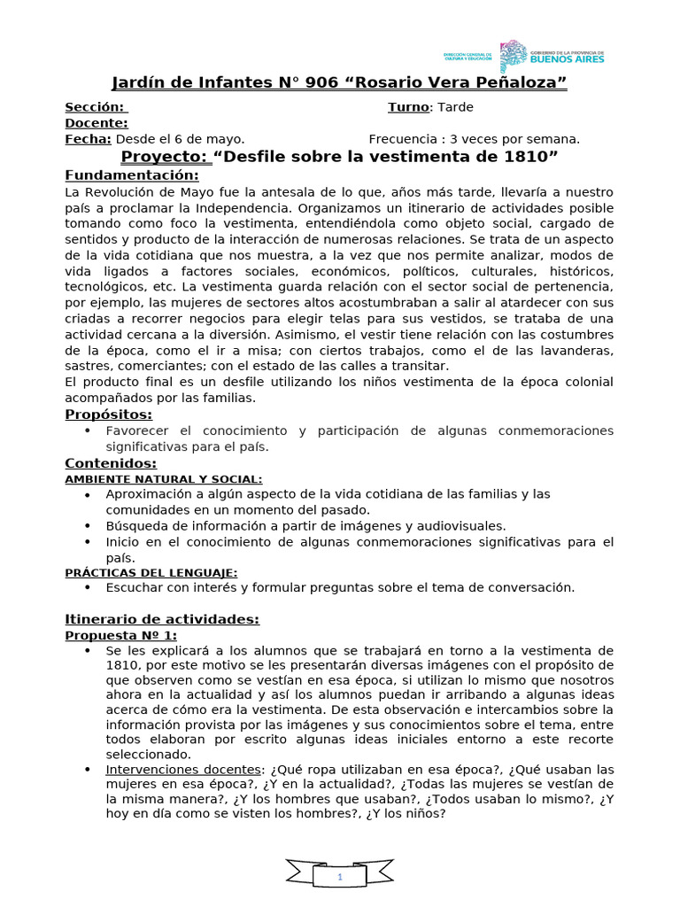 Proyecto Desfile de Vestimenta Del 1810 Mayo 906 | PDF | Ropa