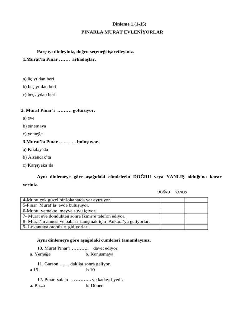 A1 Mock Turk Tili 1 Dars | PDF