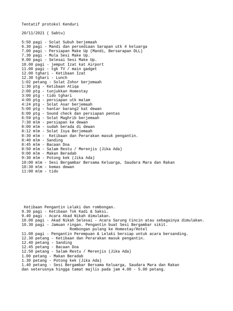 Tentatif Kenduri Izat Dan Tika 2021 | PDF