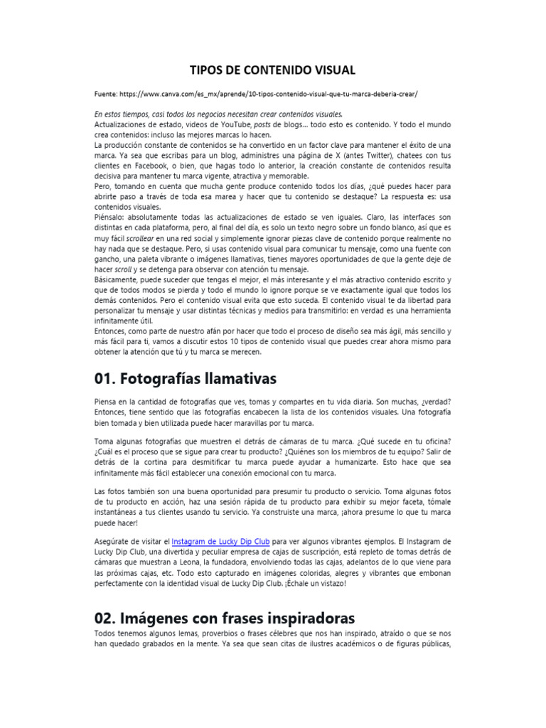 10 Tipos de Contenido Visual Esencial | PDF | Marca | Infografia