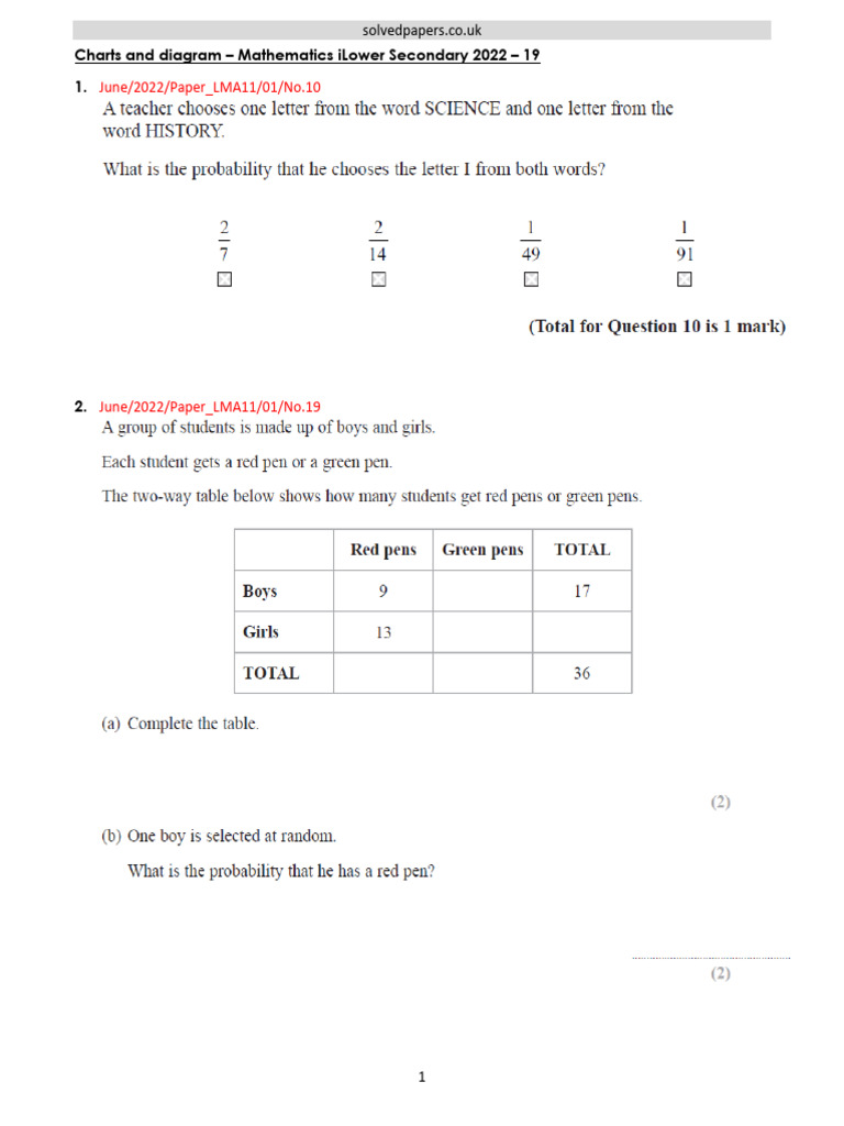 2022 19 Probabilit Edexcel Math Isecondary | PDF