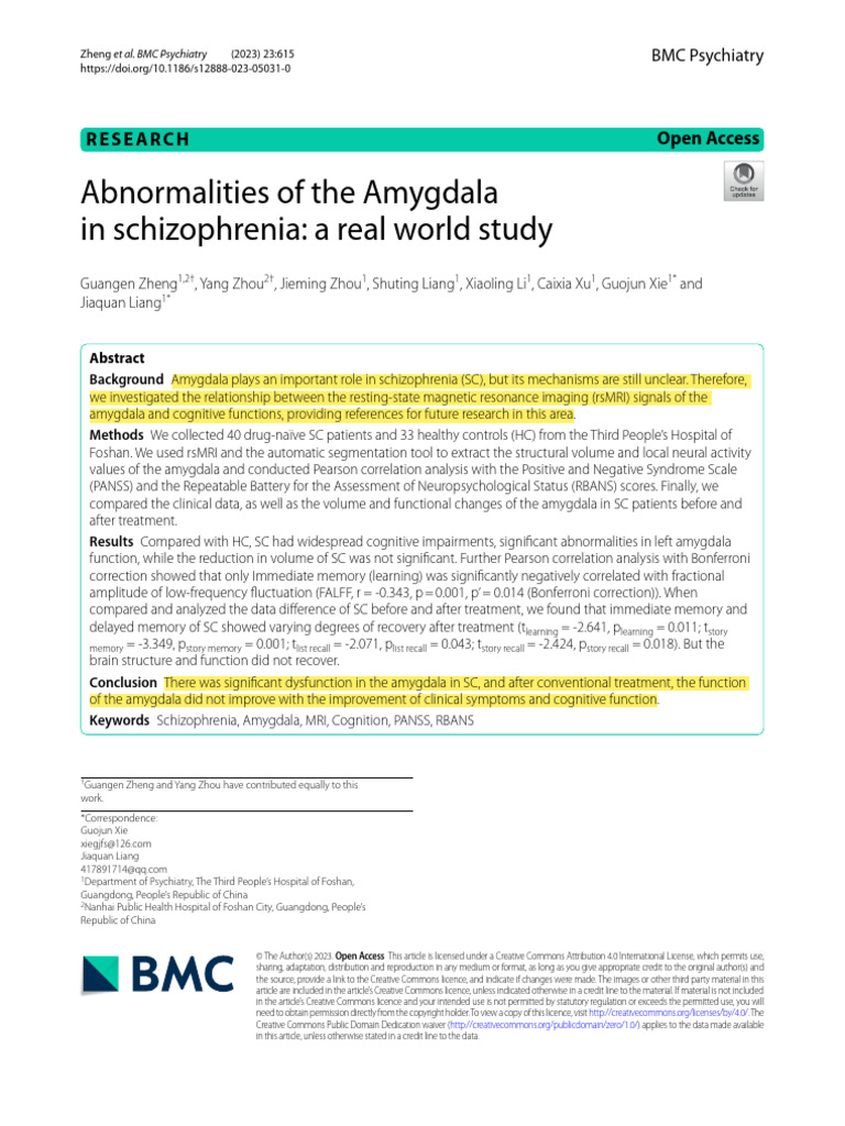 Abnormalities of The Amygdala in Schizophrenia | PDF | Memory | Mental ...