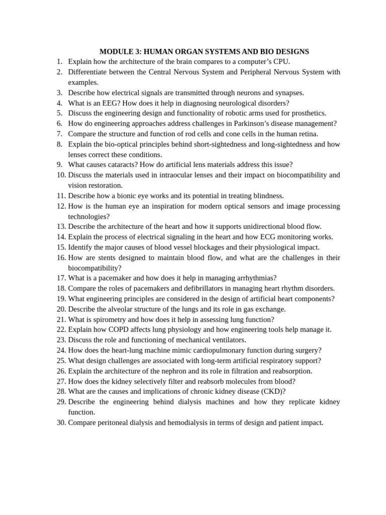 BBOK 407 Module 3&4 Question Bank | PDF | Kidney | Heart