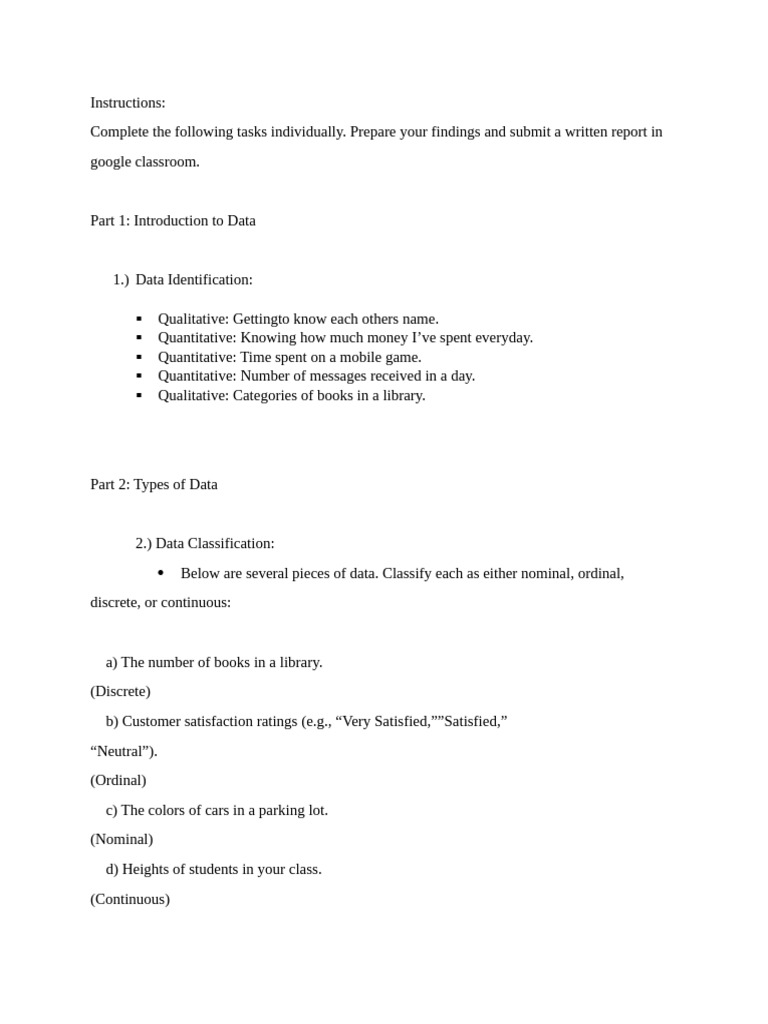 Activity in Quantitative Methods | PDF