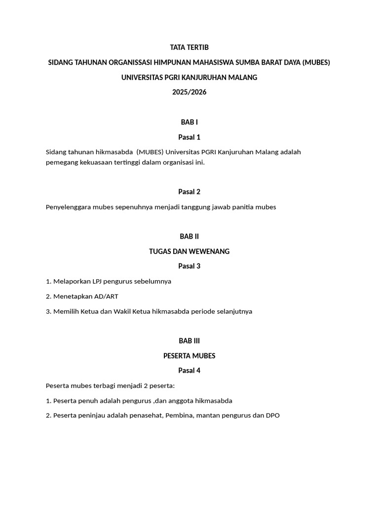 TATA TERTIB Mubes Hikmasabda | PDF
