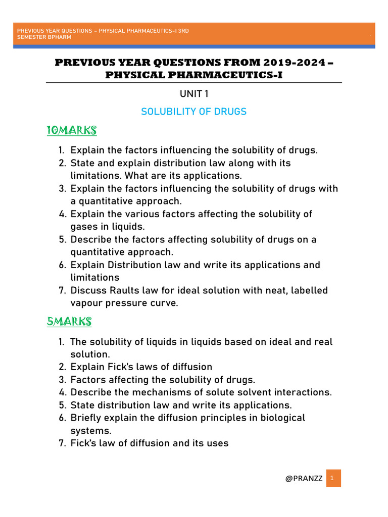 Physical Pharmaceutics PYQ | PDF | Solubility | Buffer Solution