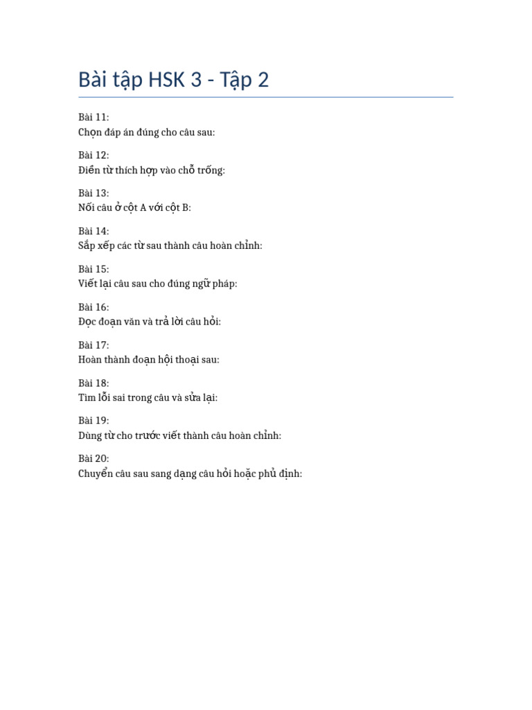 Bai Tap HSK3 Tap 2 | PDF