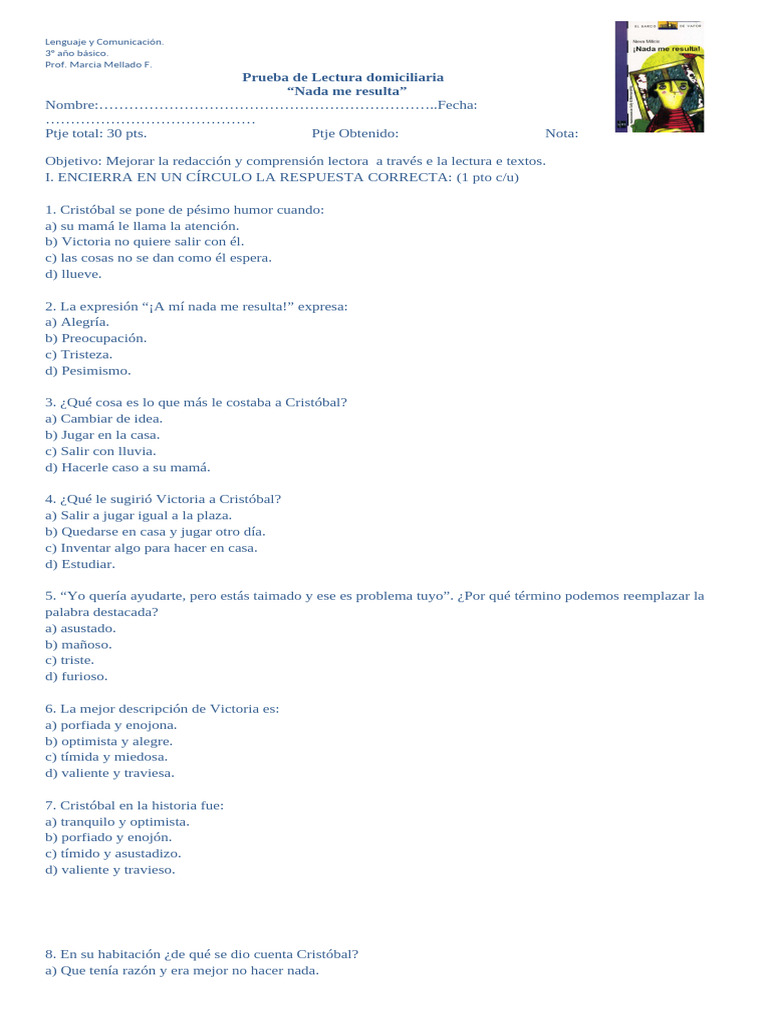 Prueba Del Libro Nada Me Resulta | PDF