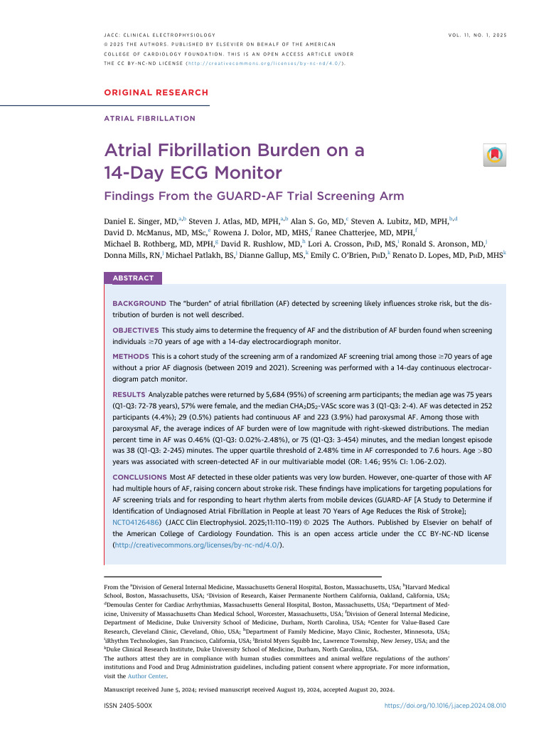 JACC 2025 - Atrial Fibrillation Burden On A 14-Day ECG Monitor | PDF ...