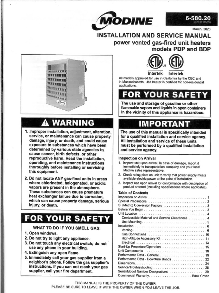 Modine 6-580.20 PDP & BDP Unit Heater Manual | PDF