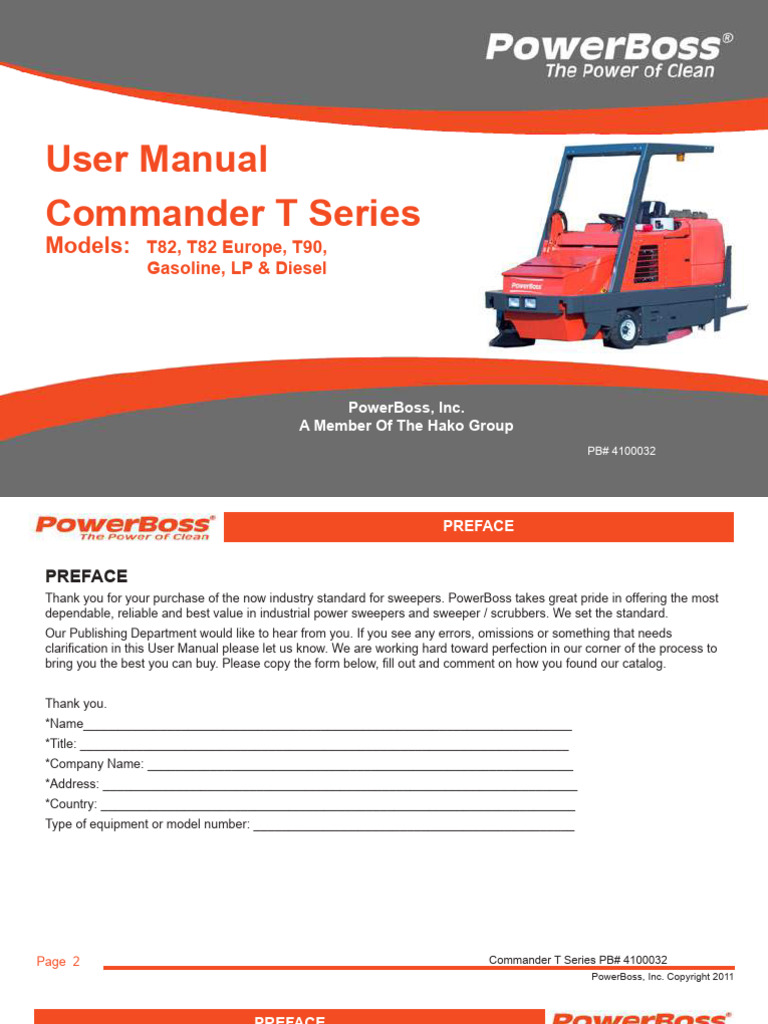 T82 PowerBoss Sweeper Manual | PDF | Throttle | Brake