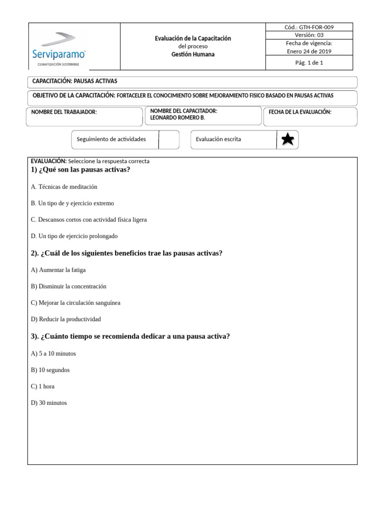 Ejemplos de Pausas Activas en el Trabajo | PDF | Sicología