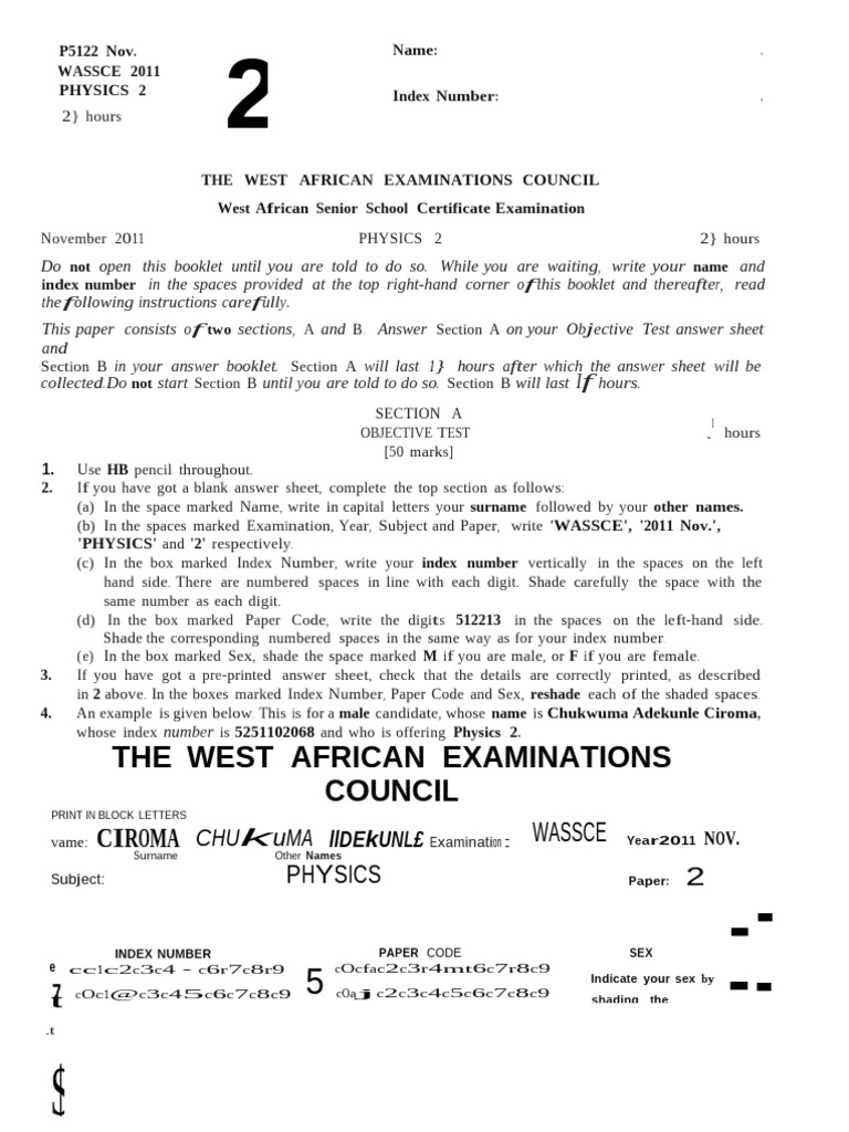 Nov Dec WASSCE WAEC Physics 2011 Paper Objectives Theory NG | PDF ...