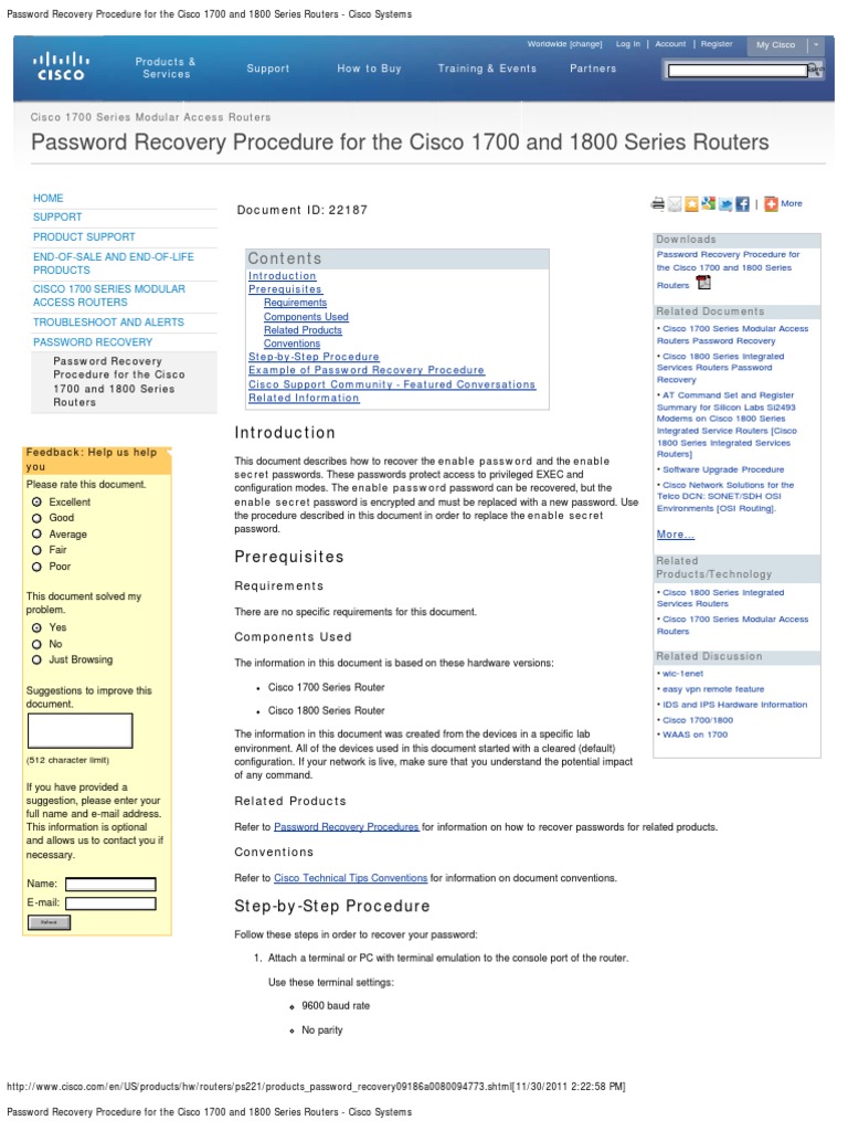 Password Recovery Procedure For The Cisco 1700 and 1800 Series Routers ...