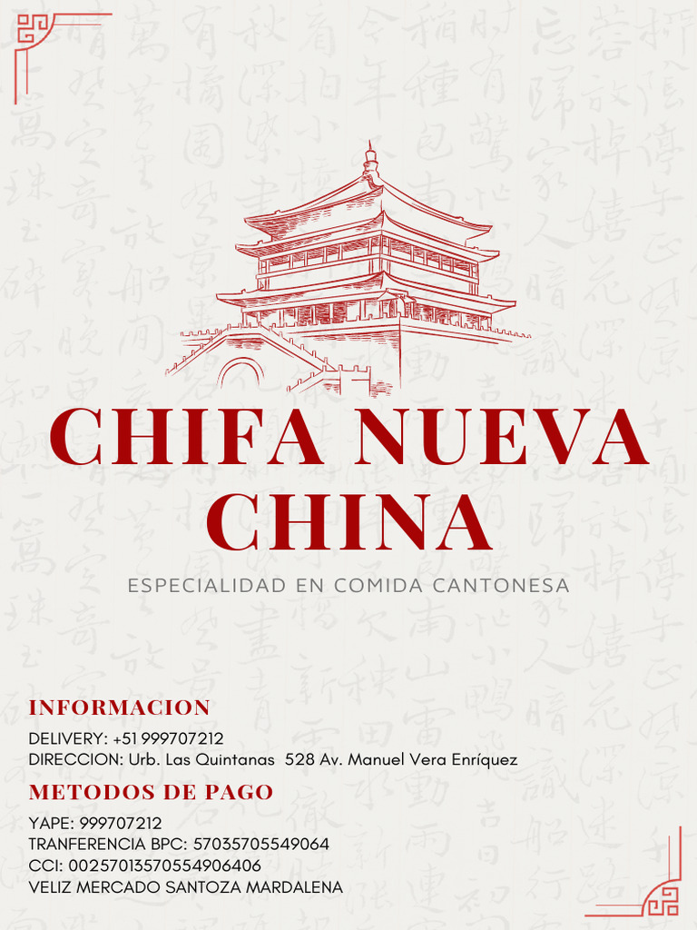Menú y carta-CHIFA NUEVA CHINA | PDF | Alimentos | Cocina