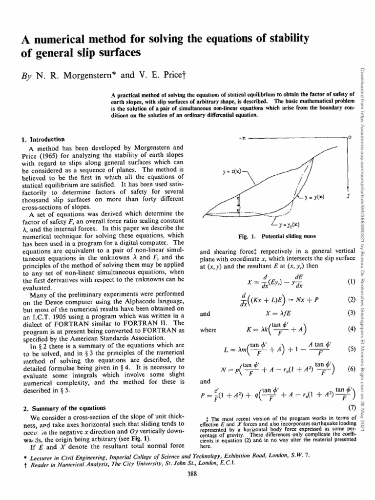 1967 Morgenstern Method Slip Stability | PDF | Equations | Integral