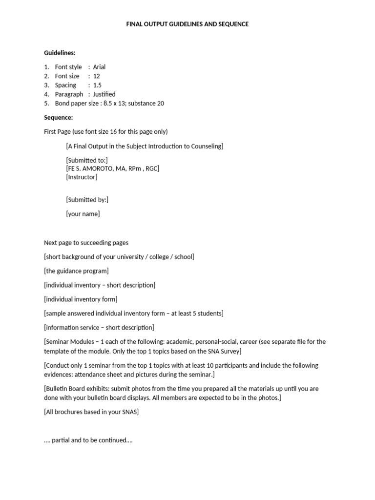 Final Output Guidelines and Sequence | PDF