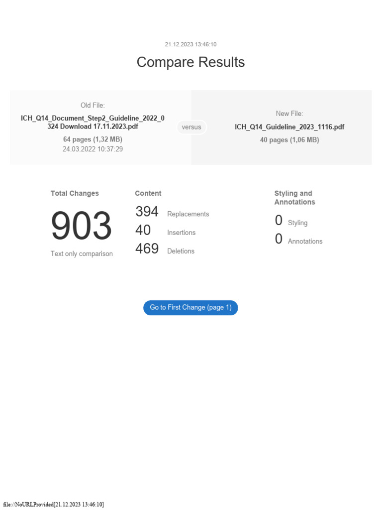Compare-Report-ICH-Q14-Guideline-2023-1116 | PDF | Sampling (Statistics) | Robust Statistics