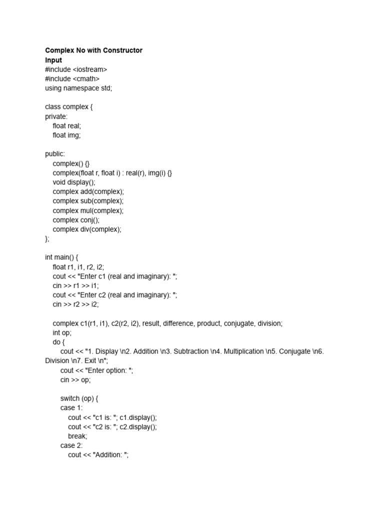 Complex No With Constructor & String Class | PDF | Computing | Computer ...