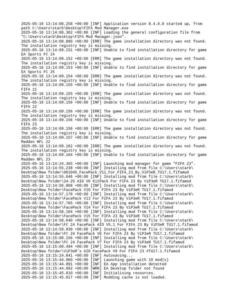 FIFA Mod Manager Log20250516 | PDF | Windows Registry | Directory (Computing)