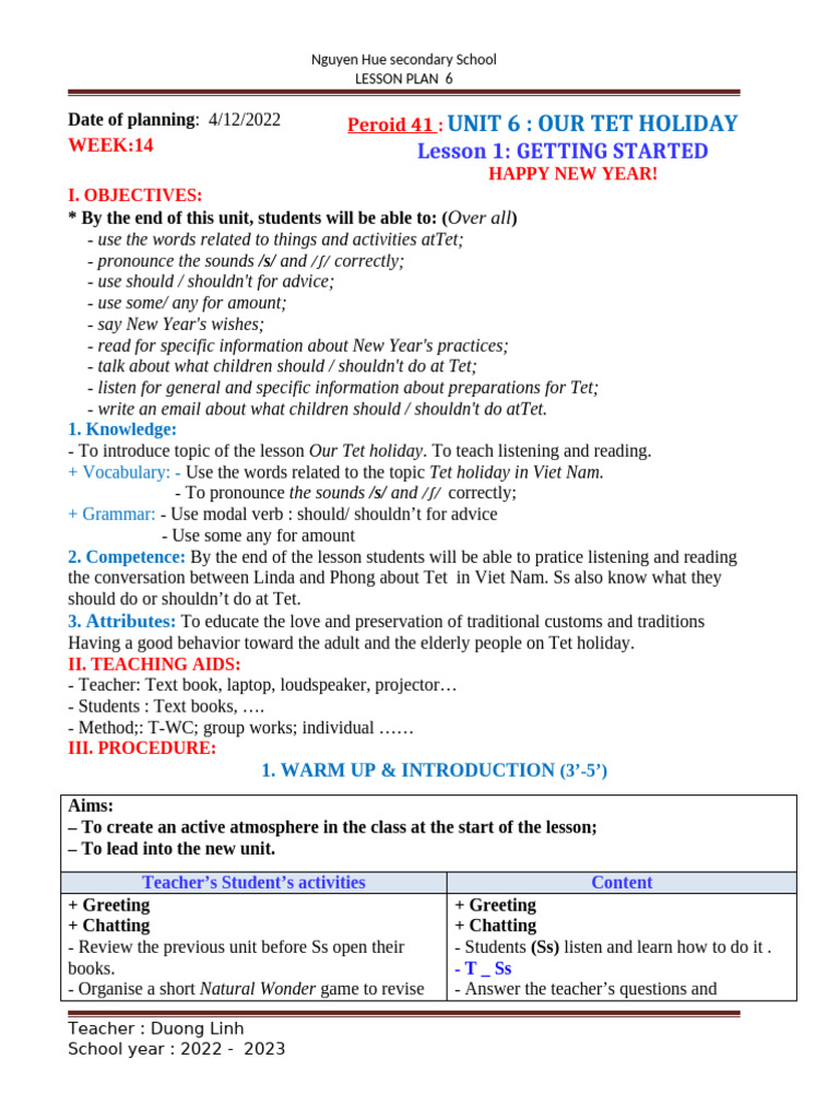 UNIT 6 Getting Started 481c2 | PDF | Vocabulary | Lesson Plan