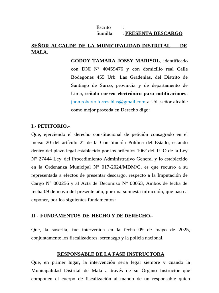Modelo de Descargo Municipal | PDF | Multa (pena) | Justicia