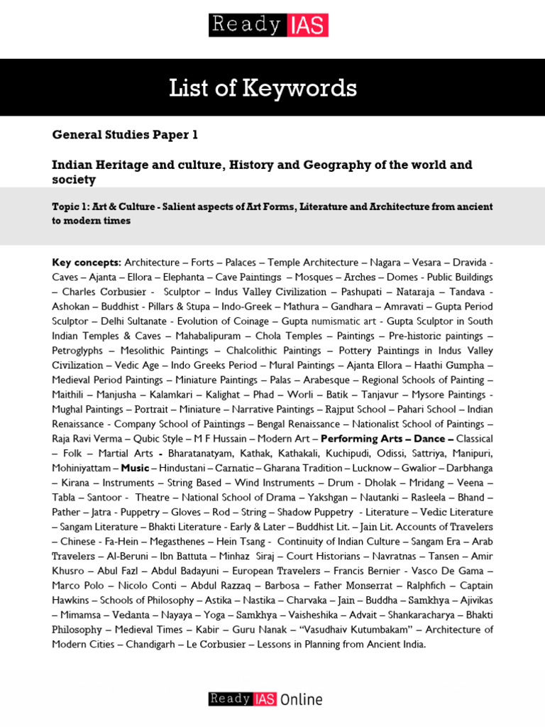 GS 1_Keywords + PYQs + Revision Sheets ReadyIAS | PDF | Mahatma Gandhi ...