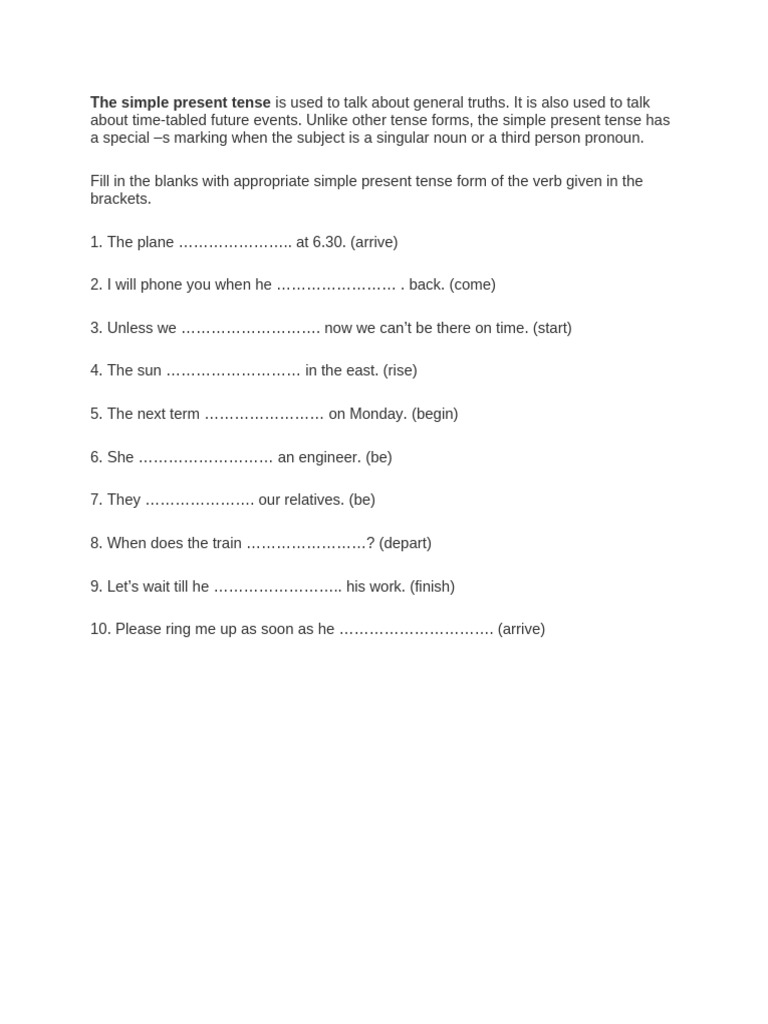The Simple Present Tense Exercise 1 | PDF
