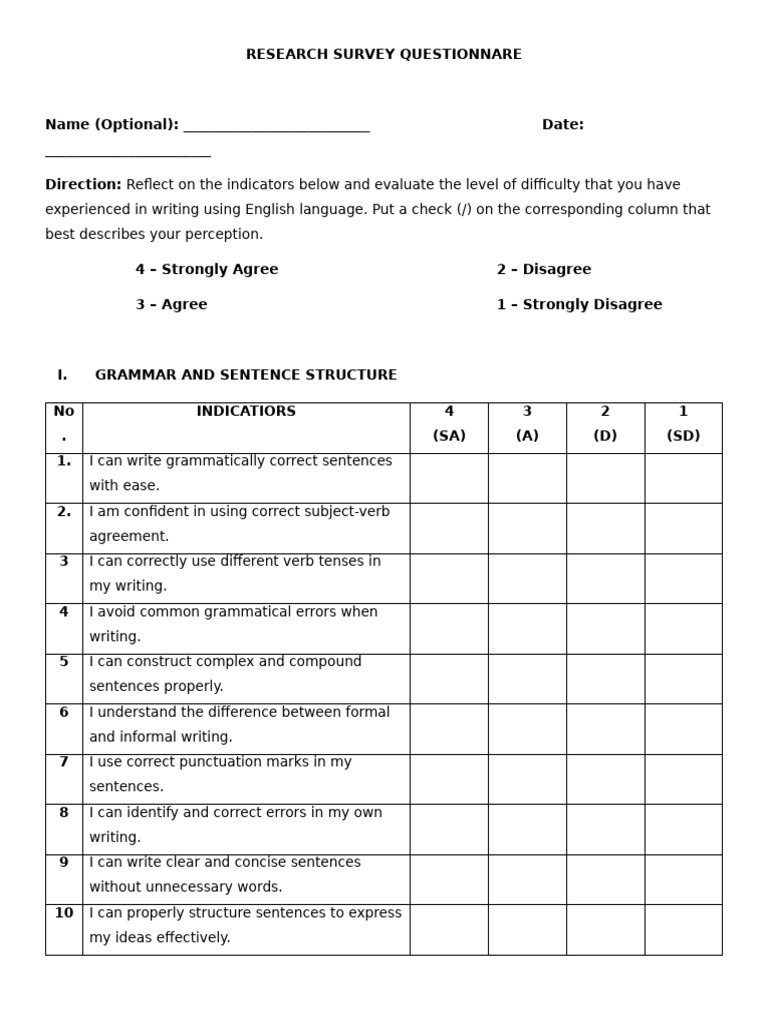 ACTION RESEARCH SURVEY QUESTIONNARE (Benito) | PDF | Word | Semantics