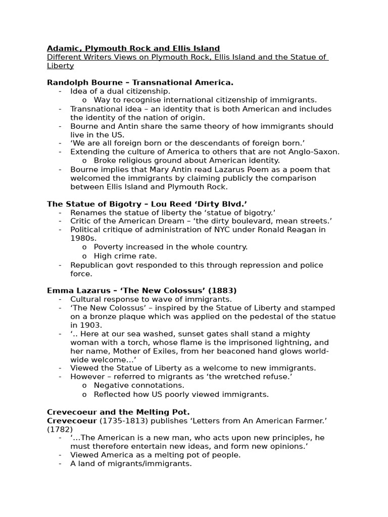 Adamic, Plymouth Rock and Ellis Island storia della cultura ...