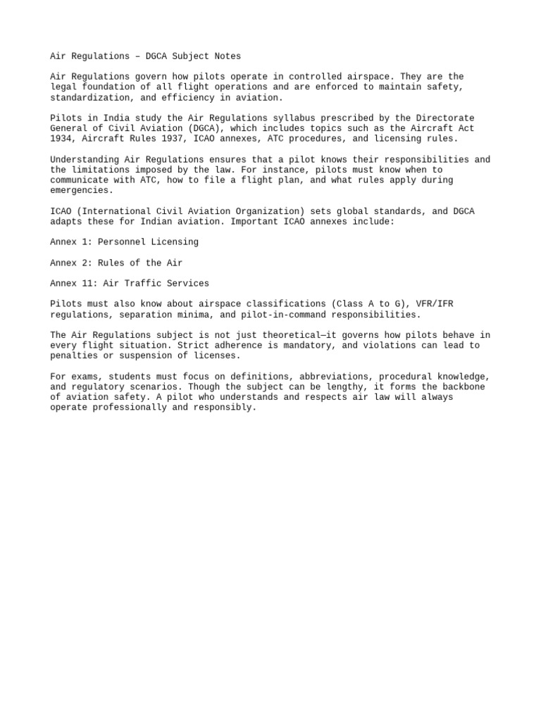 DGCA Air Regulations Study Guide | PDF