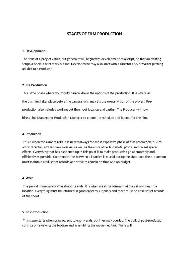 Film Production Stages Explained | PDF