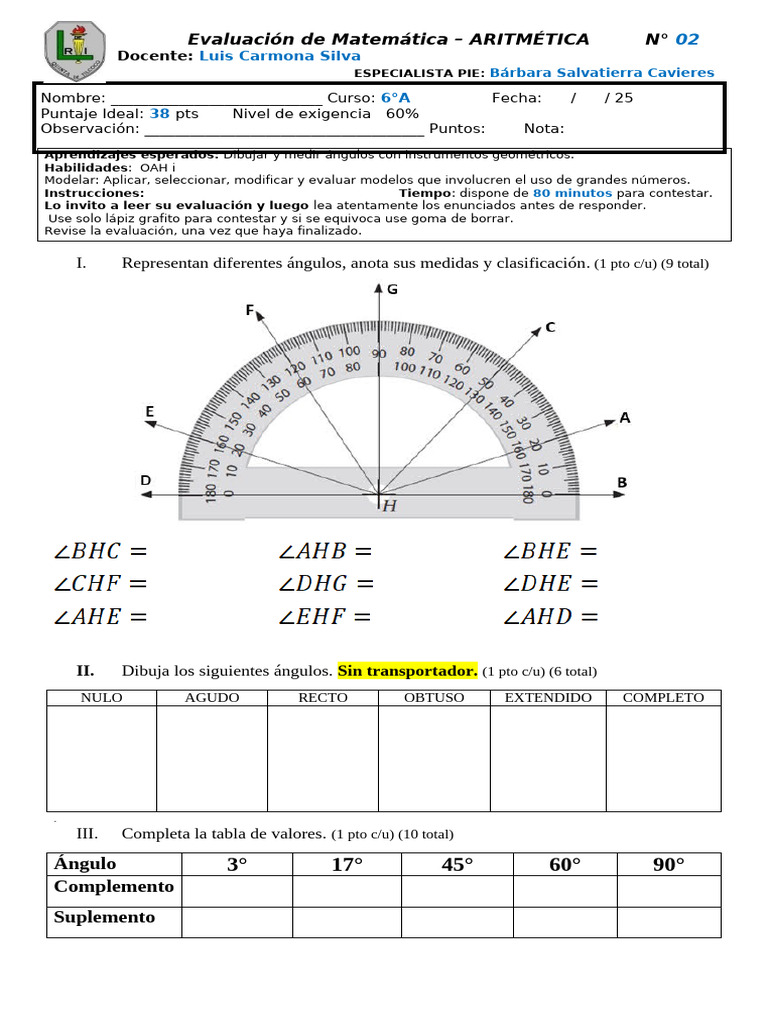 6° A - 2025 - Angulos, Complemento y Sumplementos | PDF
