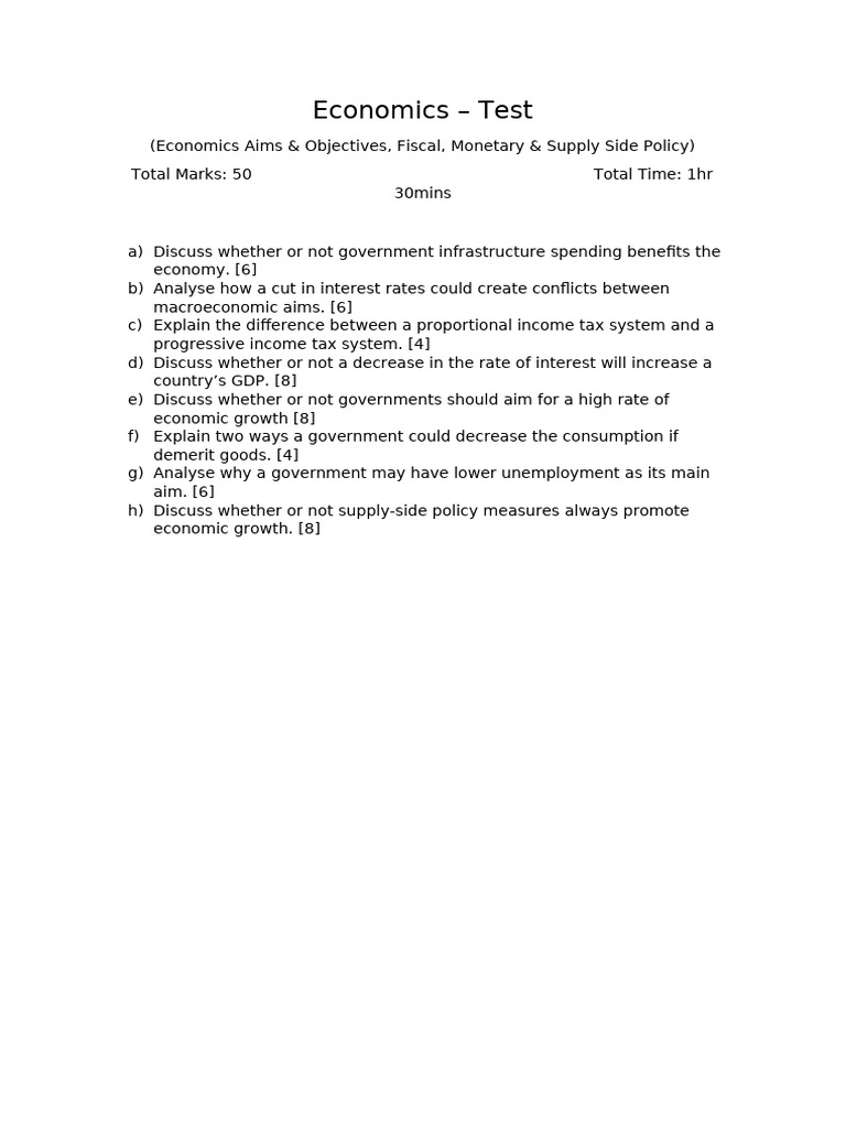 Economics Test: Policies & Growth Analysis | PDF