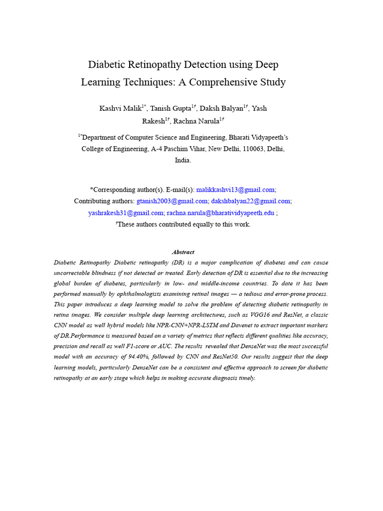 Diabetic Retinopathy Detection using Deep Learning Techniques_ A Comprehensive Study | PDF ...