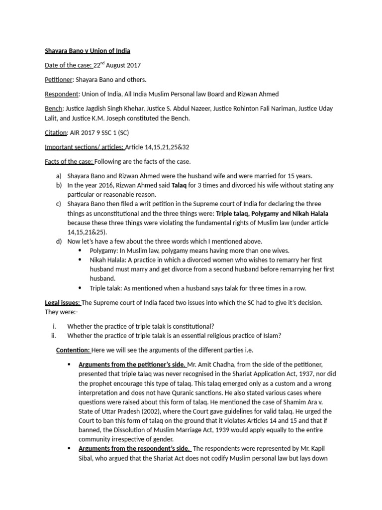 Shayara Bano Case Analysis11 | PDF | Sharia | Justice