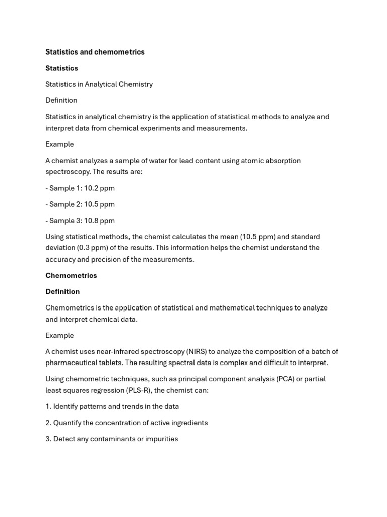 Statistical Methods in Chemistry Analysis | PDF | Coefficient Of ...