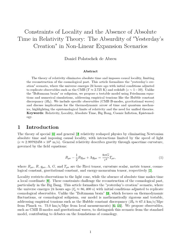 Constraints of Locality and The Absence of Absolute Time in Relativity ...