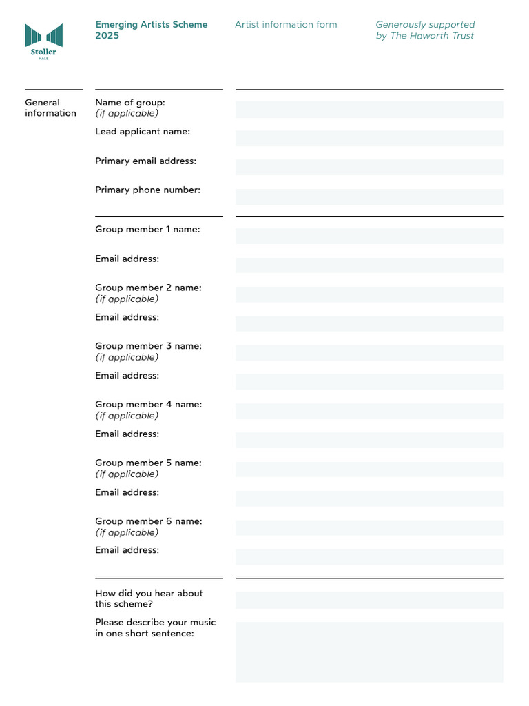 Emerging Artists Artist Information Form 2025 | PDF