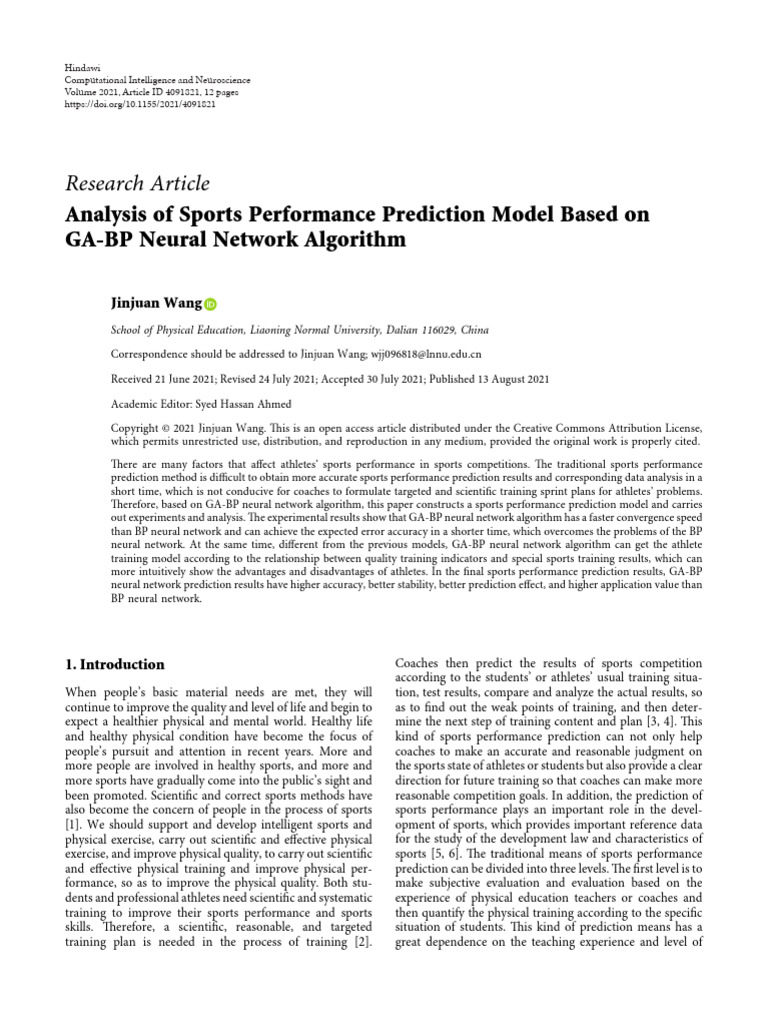 Analysis of Sports Performance Prediction Model Ba | PDF | Prediction ...